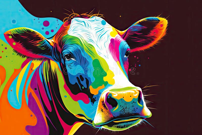 Portrait of Cow in Pop Art Style, Flying Colors, Expression Stock ...