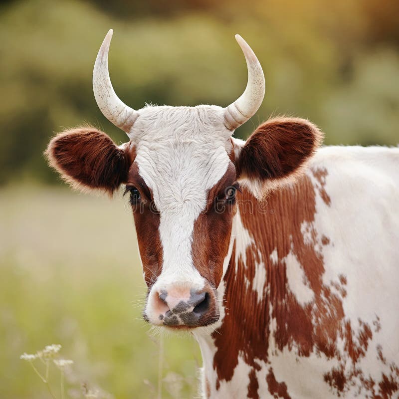 Portrait of a Cow, White with Red Spots. Stock Photo - Image of pasture ...