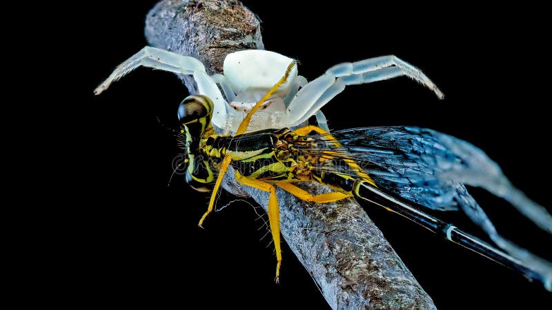 Portrait of the Crab Spider with Prey Stock Photo - Image of prey ...