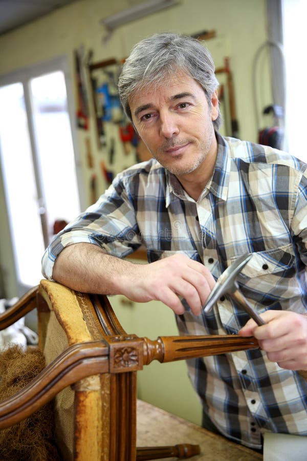 Portrait of Craftsman Working on Wooden Armchair Stock Photo - Image of ...