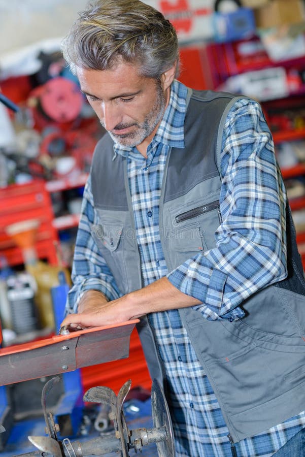 Portrait Craftsman in Workshop Man Upholstering Chair Stock Image ...