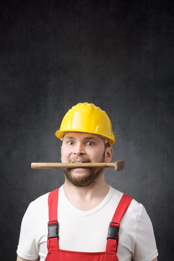Portrait of a Crazy Construction Worker Stock Photo - Image of plumber ...