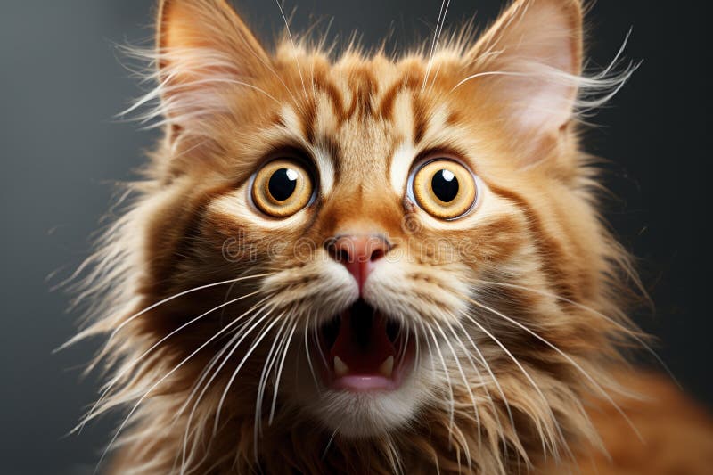 Portrait of Crazy Surprised Fluffy Cat Stock Image - Image of ...