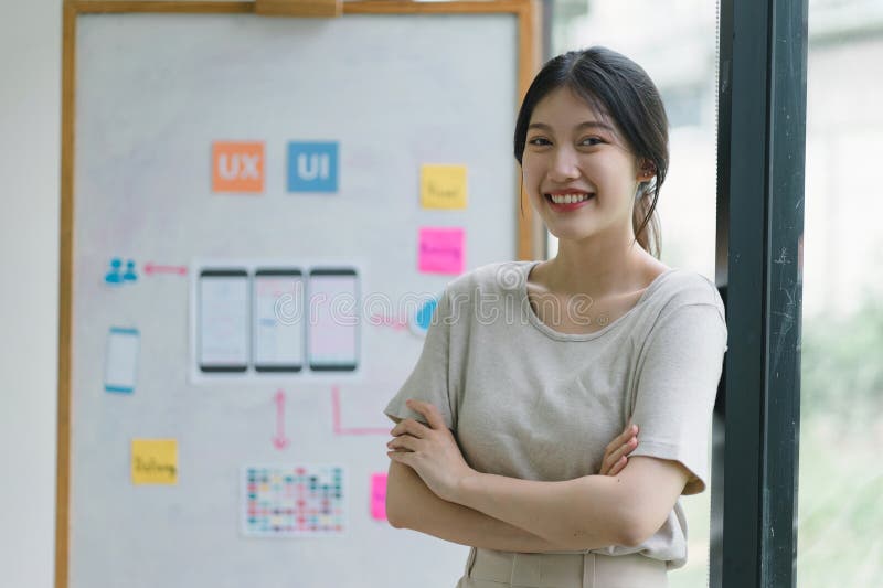 Portrait of Creative UX UI Designer Working on Screens for Mobile ...