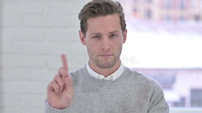 Portrait of Creative Young Man Saying No with Finger Sign Stock Image ...