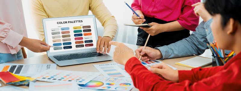 Graphic Designer Team Select Appropriate Color for Project. Closeup ...