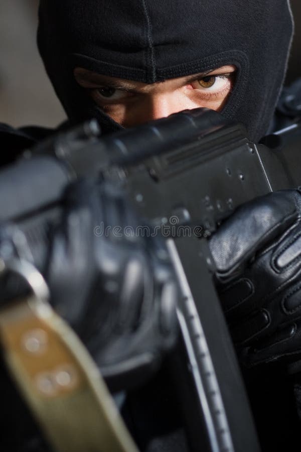 Portrait of Criminal with a Gun Stock Image - Image of automatic, army ...