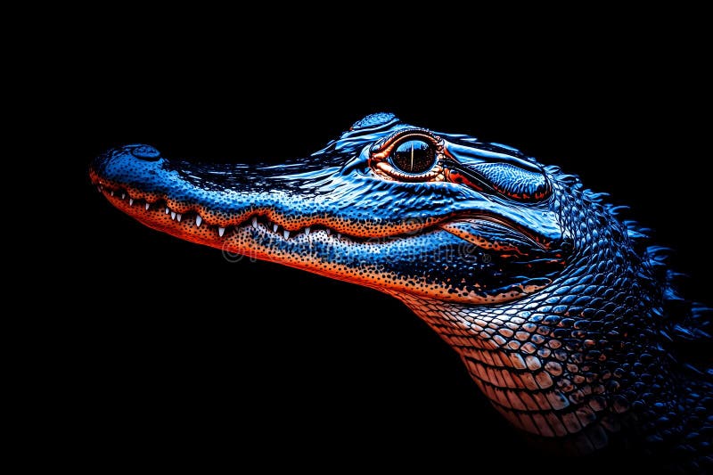Portrait of a Crocodile with Vibrant Colors Against a Black Background ...