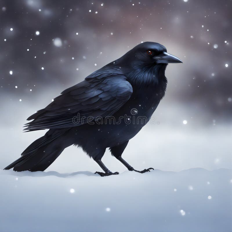 Portrait of a Crow in the Snow Stock Illustration - Illustration of ...