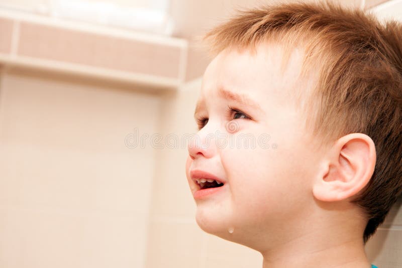 Portrait of Crying Baby Boy in Home Stock Image - Image of expression ...