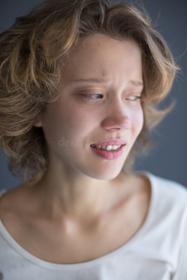 Portrait of Crying Lady Frightenedly Looking Aside Stock Photo - Image ...