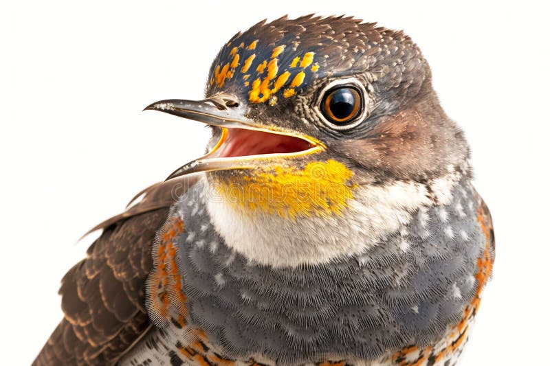 Portrait of Cuckoo Smiling with All His Teethon a White Background ...