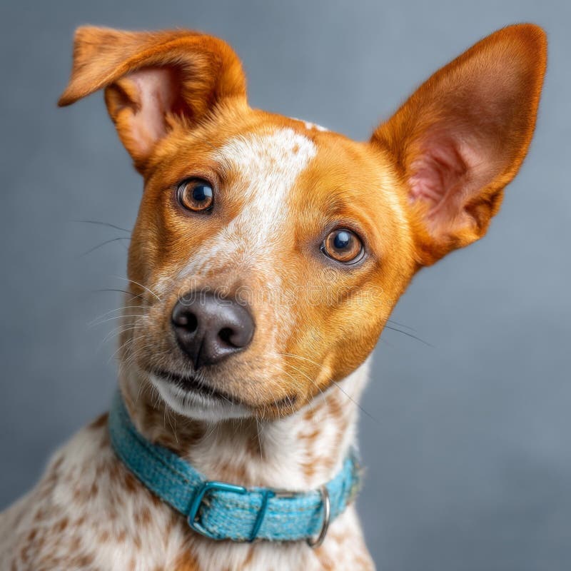Portrait of a Curious Brown and White Dog with Blue Collar Stock ...