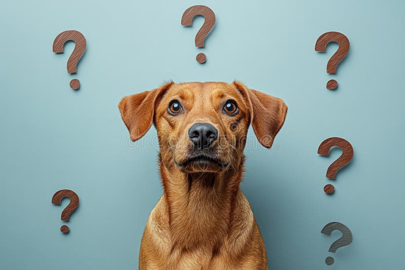 Portrait of a Curious Dog Looking Forward with Question Marks Drawn in ...