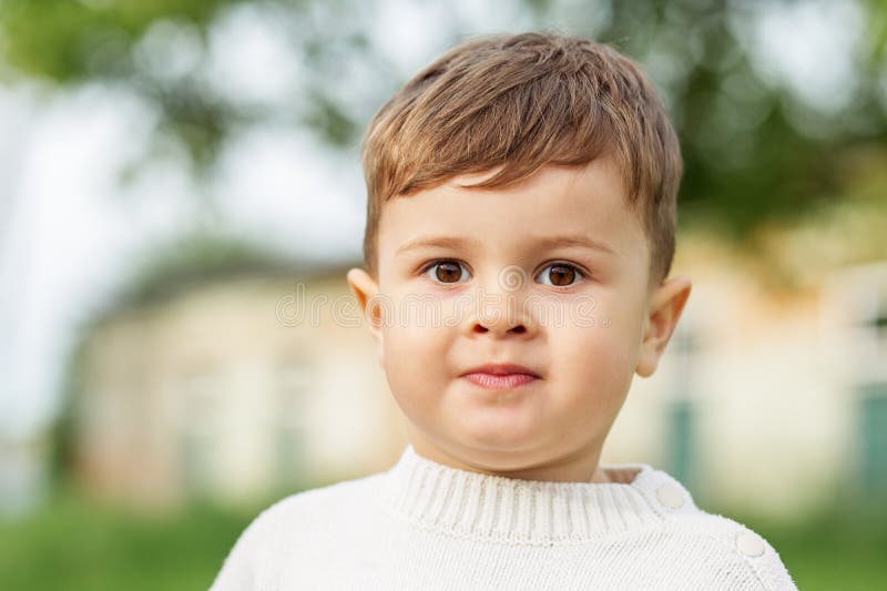Portrait of Curious Toddler Outdoors. Face Stock Image - Image of ...