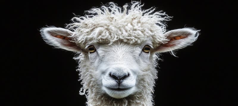 Portrait of a Curly White Sheep on a Black Background Studio Portrait ...