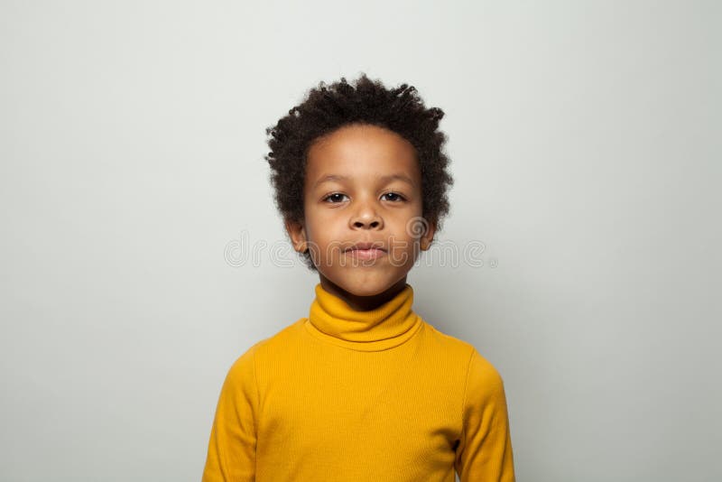 Portrait of Cute Black Kid Boy Smiling on White Background Stock Image ...
