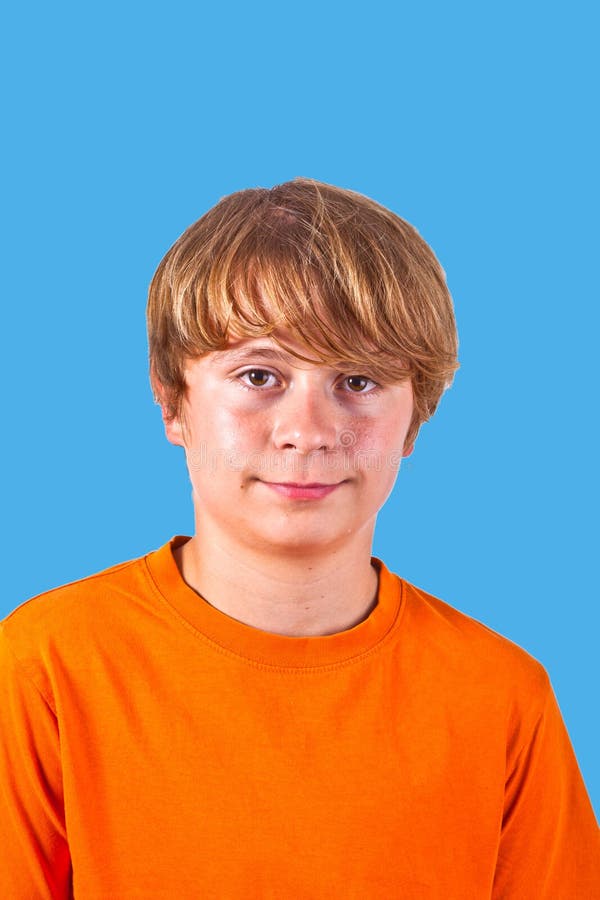 Portrait of Cute Boy with Orange Stock Photo - Image of male, isolated ...