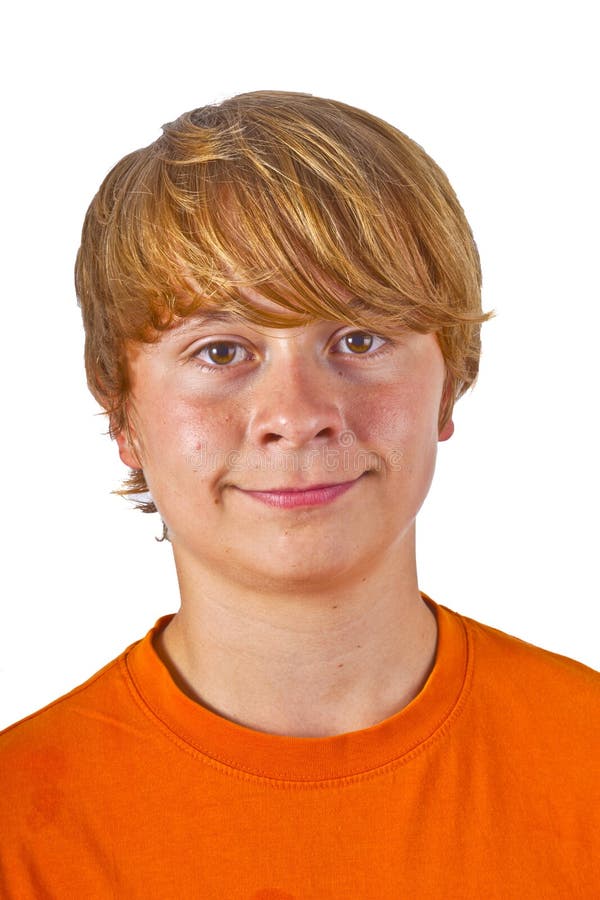 Portrait of Cute Boy with Orange Stock Photo - Image of face, hair ...