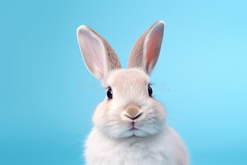 Portrait of Cute Bunny in Front of Blue Studio Background Stock Image ...