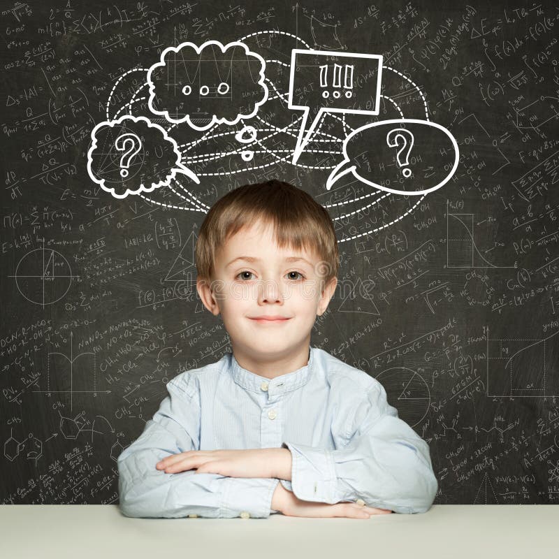 Portrait of Cute Child Boy and Thought Cloud Bubble with Question Mark ...