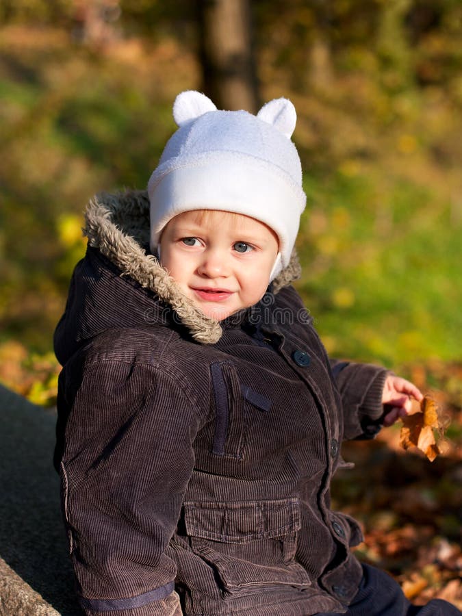 Portrait of a Cute Child in White Cap Stock Image - Image of happy ...