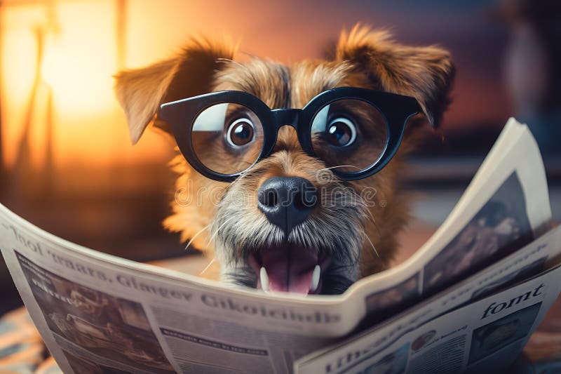 Portrait of a Cute Dog, Reading a Newspaper Stock Illustration ...