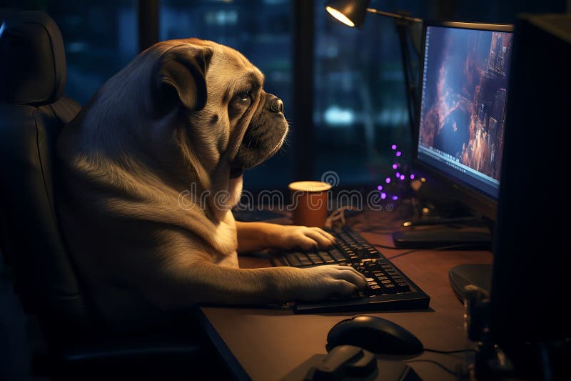 Portrait of Cute Dog Working on Computer at Home Stock Illustration ...