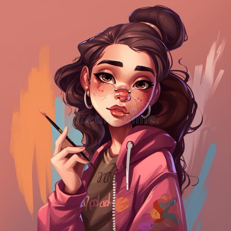 Portrait of a Cute Female Artist. AI Generated Stock Illustration ...
