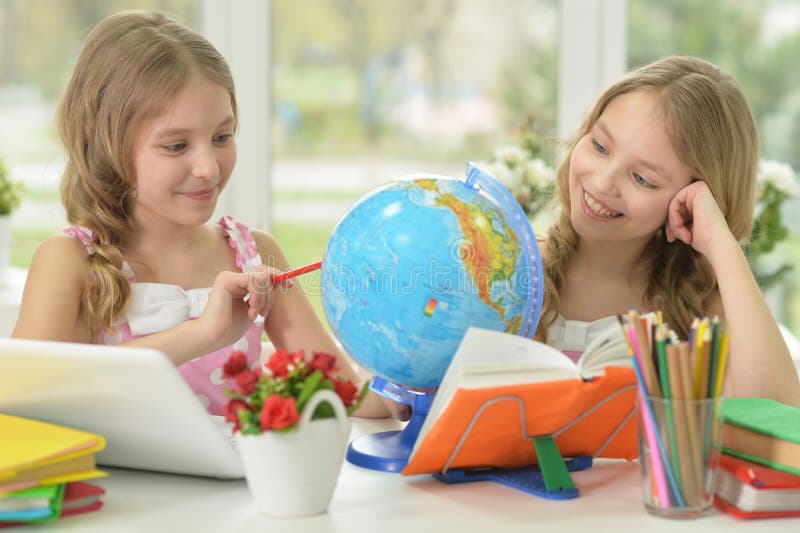 Portrait of Cute Girls on Lesson Stock Photo - Image of pretty, girls ...