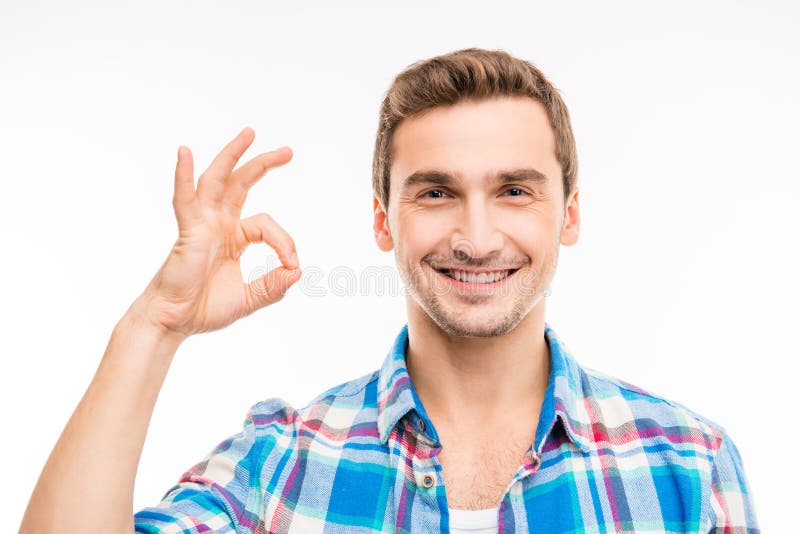 Portrait of a Cute Handsome Young Man Gesturing Ok Stock Image - Image ...