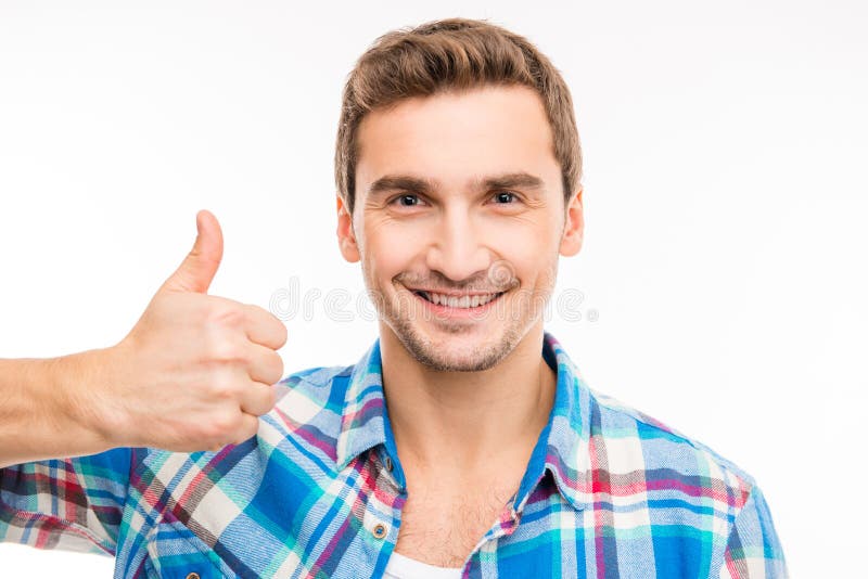 Portrait of a Cute Handsome Young Man Showing Thumb Up Stock Image ...