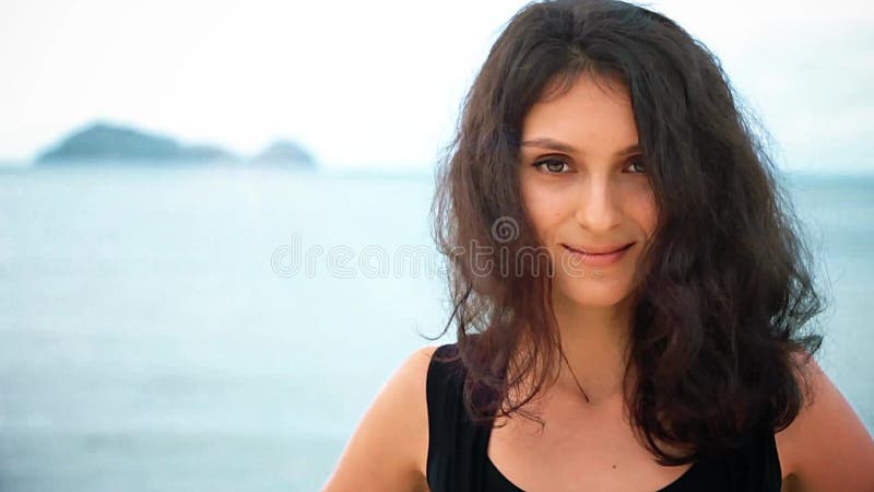 Portrait of Cute Lady Looking at Camera in Slow Motion Stock Footage ...