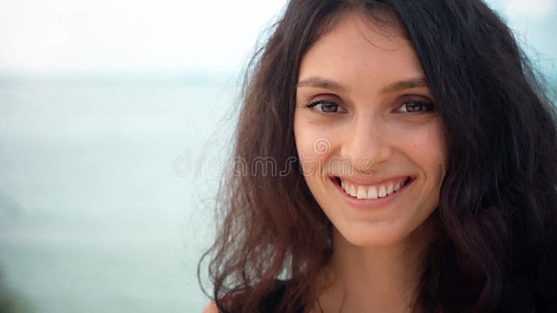 Portrait of Cute Lady Looking at Camera in Slow Motion Stock Footage ...