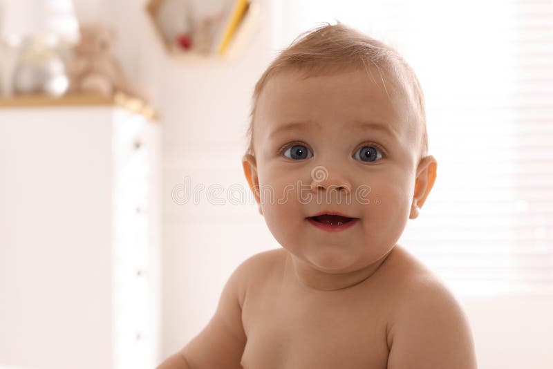 Portrait of Cute Little Baby at Home Stock Photo - Image of home, baby ...