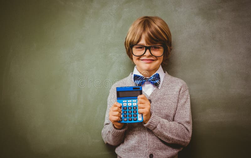 Portrait of Cute Little Boy Holding Calculator Stock Image - Image of ...