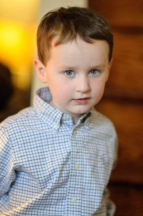 Portrait of a Cute Little Boy Inside Stock Photo - Image of human, male ...