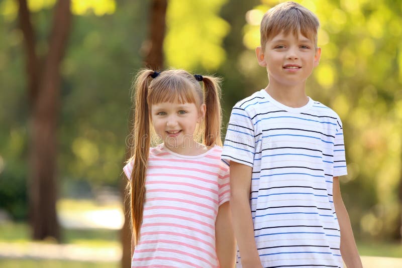 Portrait of Cute Little Children Outdoors Stock Photo - Image of park ...