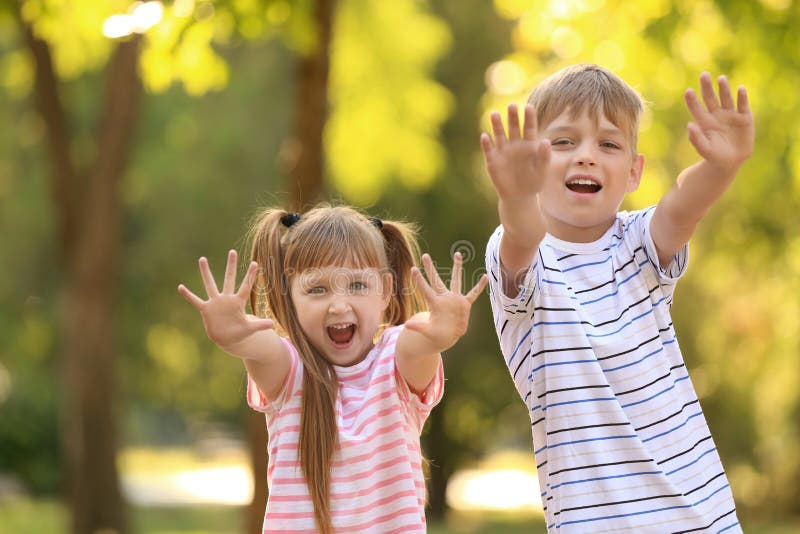 Portrait of Cute Little Children Outdoors Stock Image - Image of active ...