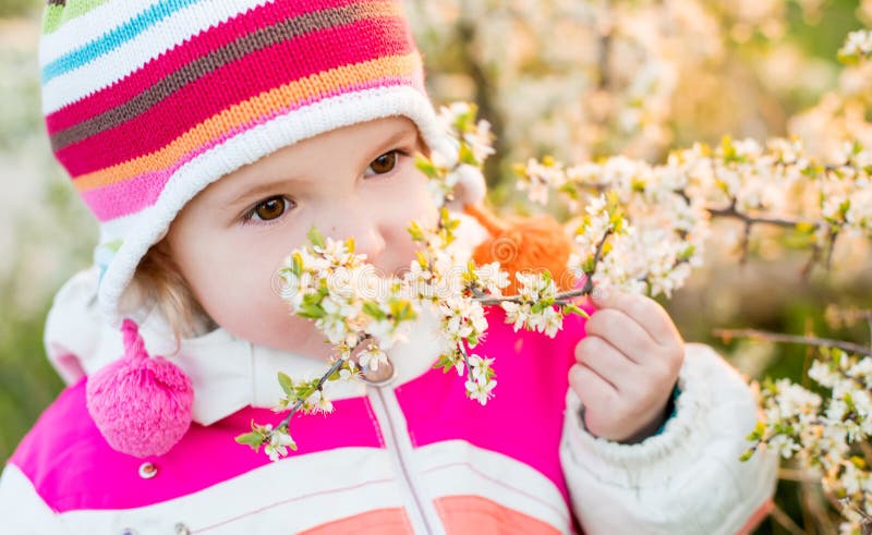 Portrait of Cute Little Girl in Spring Time Stock Photo - Image of ...