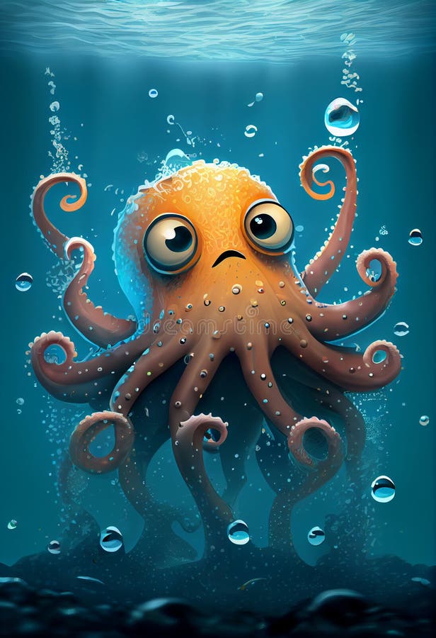Portrait of a Cute Little Octopus. AI Generated Stock Illustration ...
