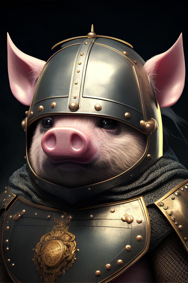 Portrait of a Cute Little Pig in a Helmet and Armor. Stock Photo ...