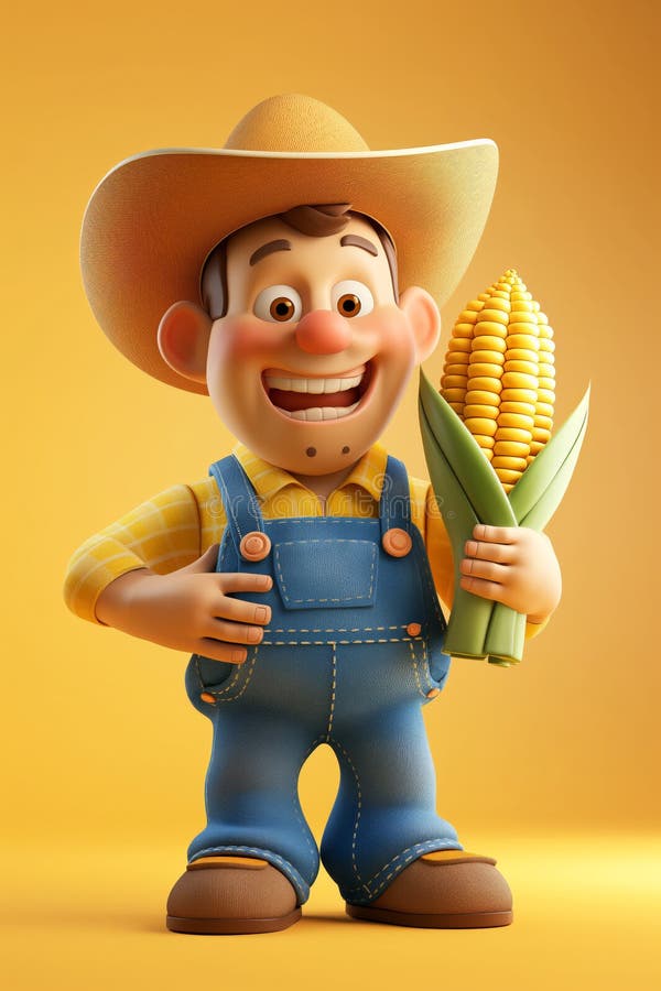 Portrait of Cute Male Corn Farmer. 3D Cartoon Animation Style Stock ...