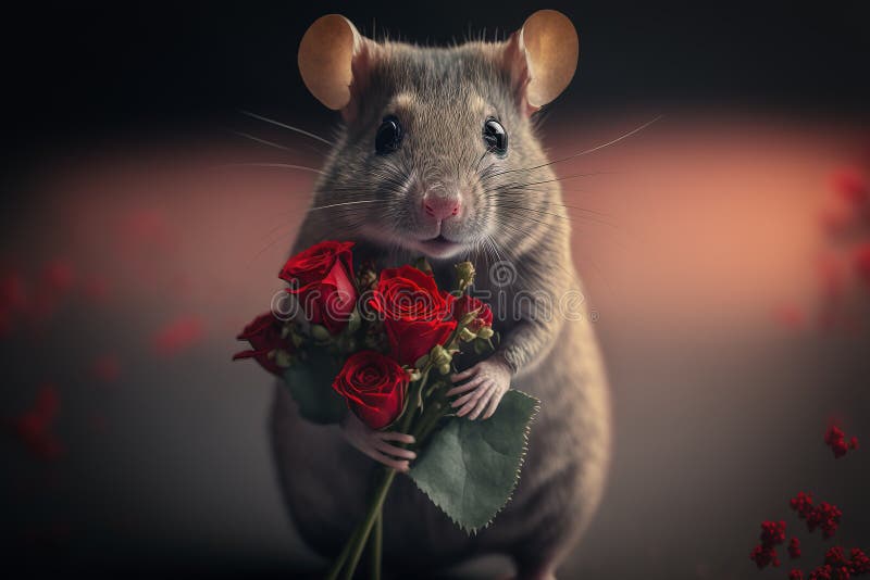 Portrait of a Cute Mouse with Red Roses, Ai Generated Stock ...