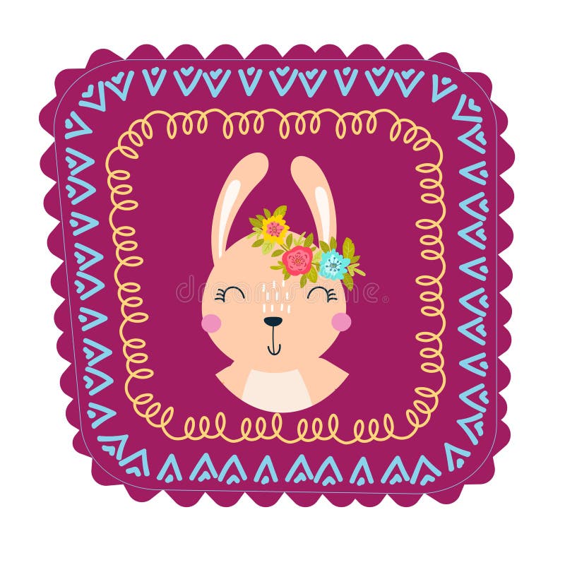 Portrait of a Cute Rabbit in a Decorative Frame Stock Vector ...