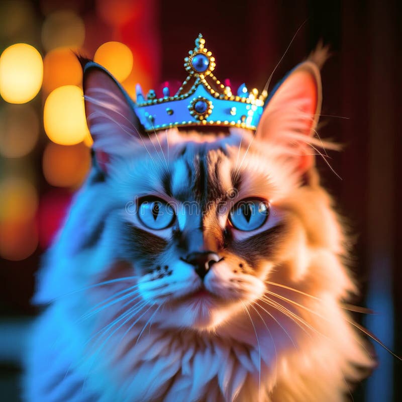 Portrait of a Cute Ragdoll Cat in a Royal Crown Stock Illustration ...