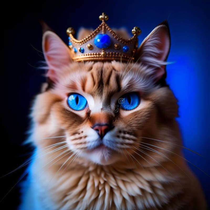 Portrait of a Cute Ragdoll Cat in a Royal Crown Stock Illustration ...