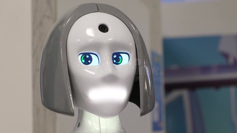 Modern Robotic Technologies. the Robot Looks at the Camera at the ...