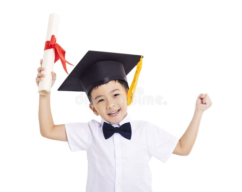 Portrait of Cute School Boy with Graduation Hat Stock Image - Image of ...