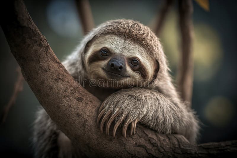 Portrait of a Cute Sloth Hanging on a Tree. Stock Illustration ...